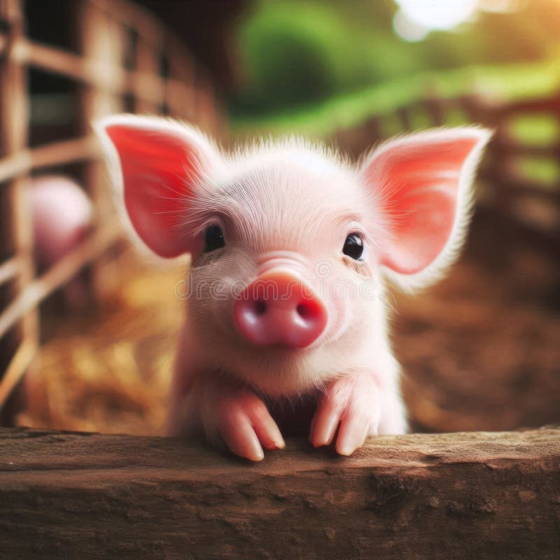 A Small Pig Peeking Out from Behind the Fence. Stock Photo - Image of ...