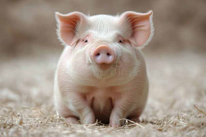 A Small Pig Perched on Top of a Stack of Hay, Perfect for Farm-themed ...
