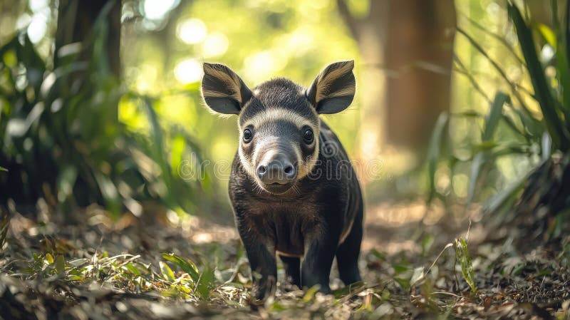 Small Pig Standing in the Middle of a Lush Green Forest Surrounded by ...