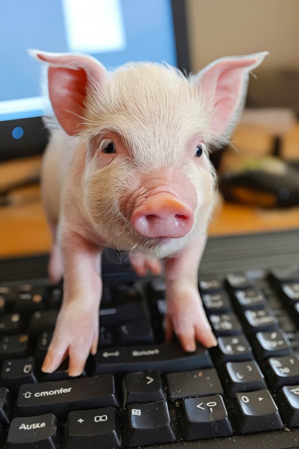 A Small Pig Standing on Top of a Computer Keyboard Stock Image - Image ...