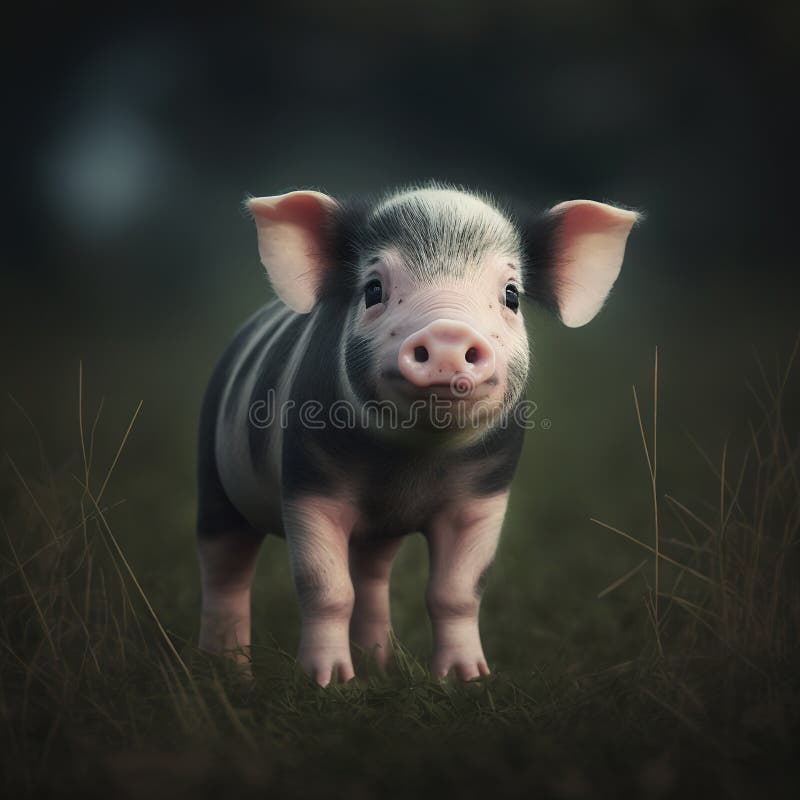 A Small Pig Standing on Top of a Lush Green Field Stock Illustration ...