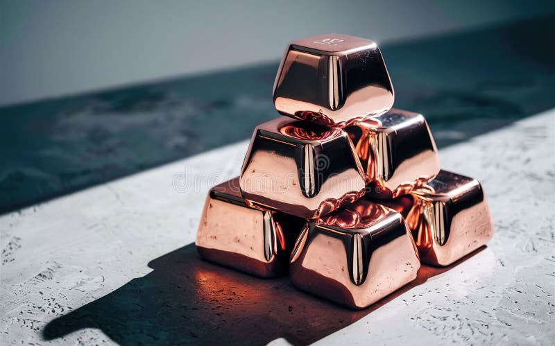 A Small Pile of New Shiny Copper Ingots with Type Space Stock Photo ...