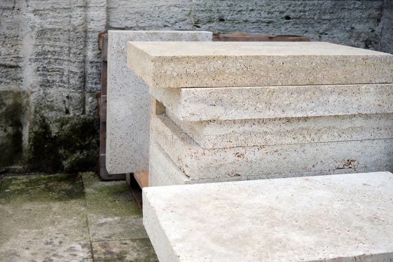 A Small Pile of Slabs of Shell Stone for the Construction Stock Image ...