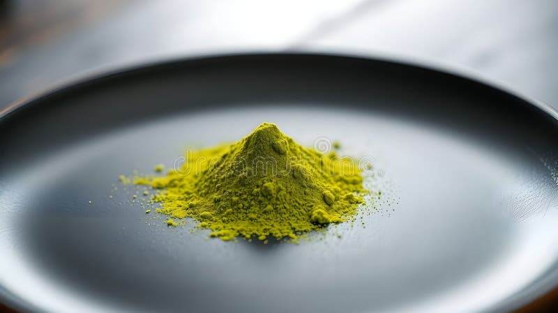 A Small Pile of Vibrant Green Matcha Powder on a Plain Plate Stock ...