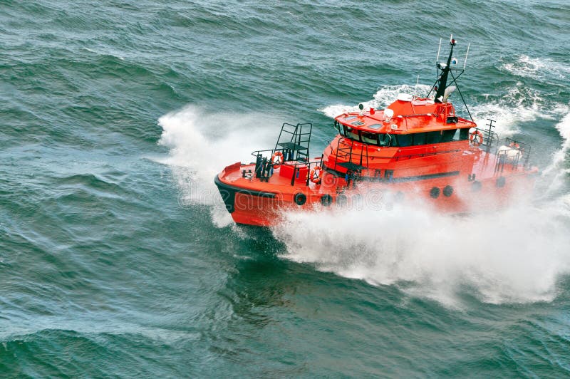 Small Pilot Boat Sailing Over the Wave Stock Image - Image of holiday ...