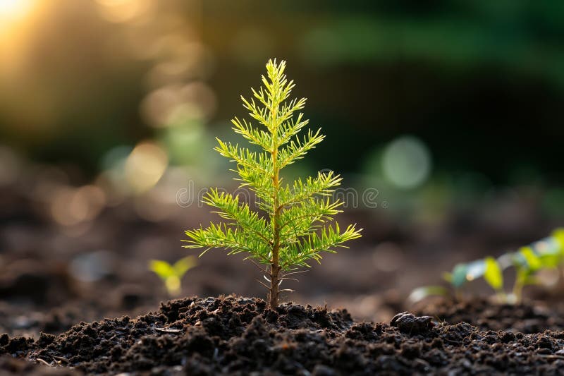 A Small Pine Tree Growing Out of the Ground Stock Image - Image of ...
