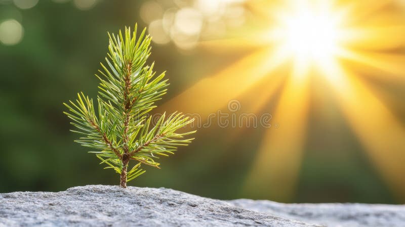 A Small Pine Tree Sprouts from a Rocky Surface, Its Vibrant Green ...