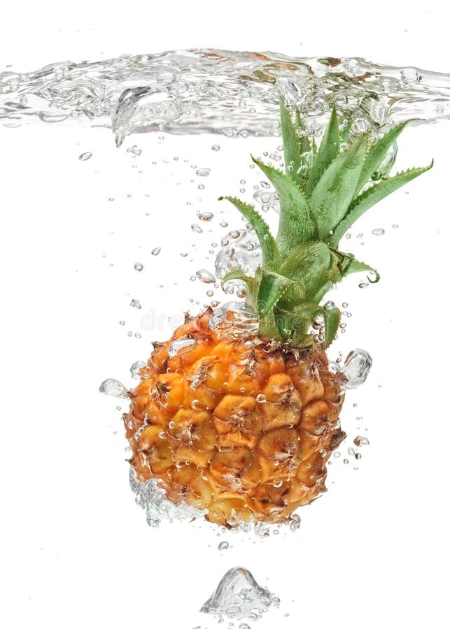 Small Pineapple Falling in Water on White Stock Photo - Image of fresh ...