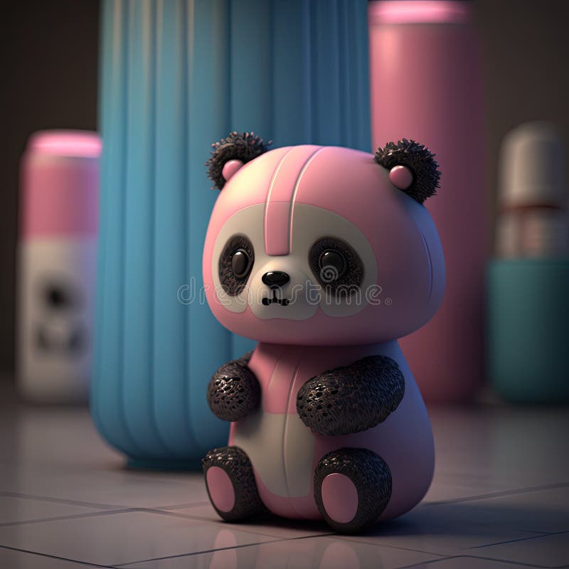A Small Pink and Black Panda Bear Sitting on a Tile Floor. Stock ...