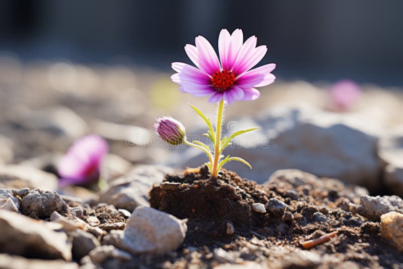 A Small Pink Flower is Growing Out of the Ground Stock Illustration ...