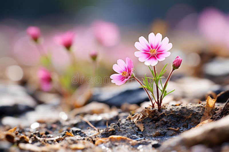 Small Pink Flowers Growing Out of the Ground Stock Illustration ...