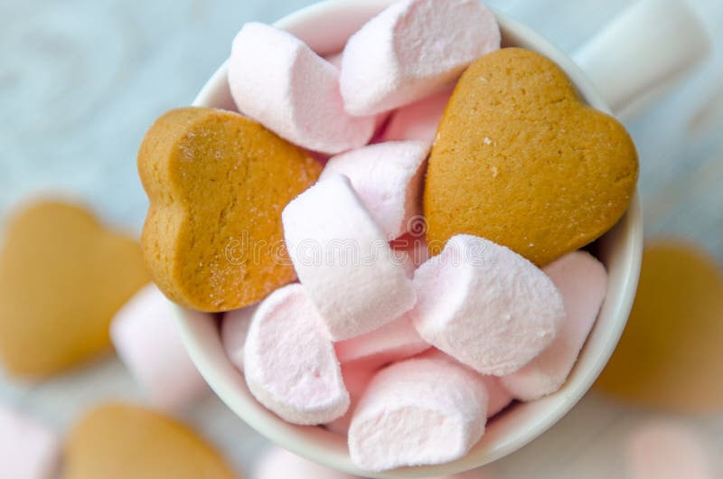 Small Pink Marshmallow with Biscuits in the Cup Stock Photo - Image of ...
