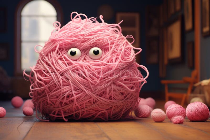 A Small Pink Monster Tangled in a Ball of Yarn Stock Photo - Image of ...