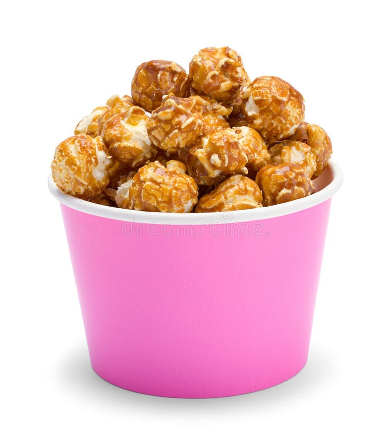 Small Pink Tub of Caramel Corn Cut Out Stock Image - Image of caramel ...