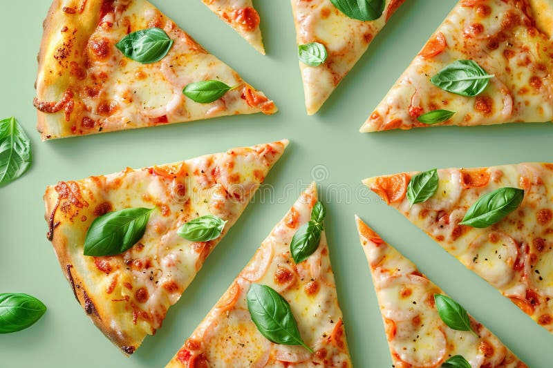 Small Pizza Slices on Pastel Green Background. Generative Ai Stock ...