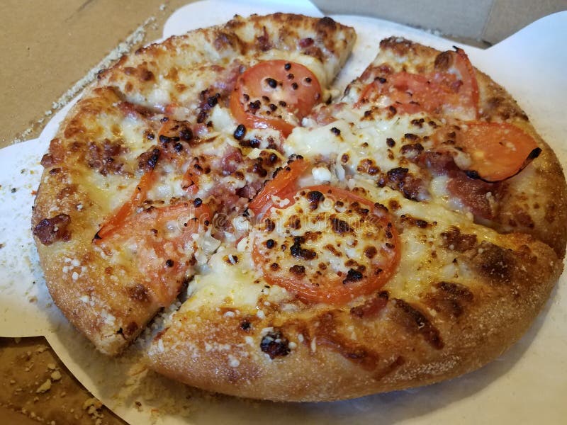 Small Pizza with Tomatoes and Cheese in Box Stock Image - Image of ...