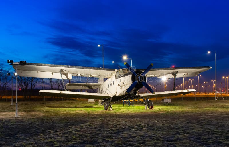 Small Plane at the Airport, Against the Background of a Beautiful Sky ...