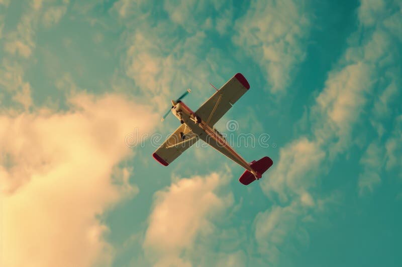 A Small Plane Flying through a Cloudy Blue Sky. Suitable for Aviation ...