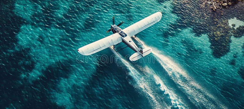 A Small Plane is Flying Over the Ocean Stock Image - Image of airplane ...