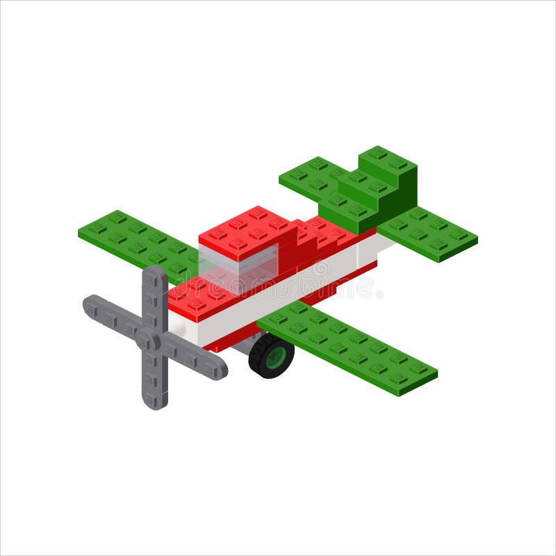 Small Plane in Isometric View Assembled from Plastic Blocks. Vector ...