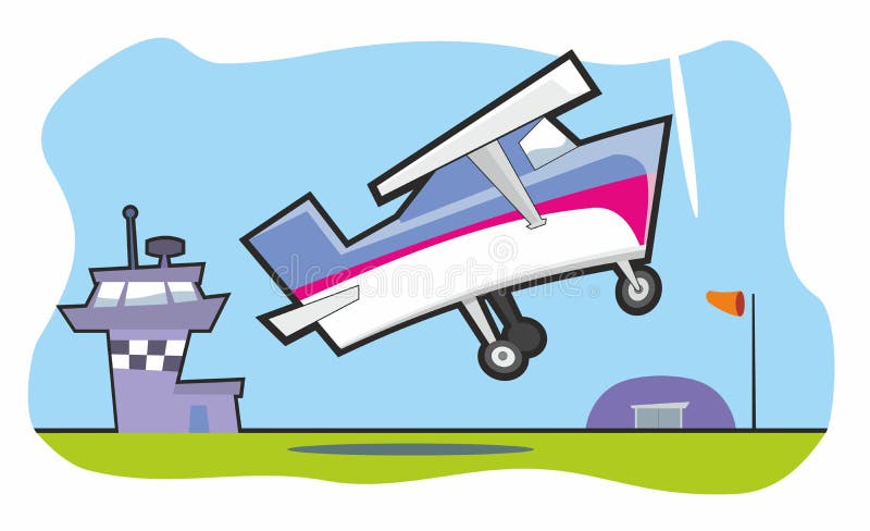 Small Plane Takes Off from Small Airfield Stock Vector - Illustration ...