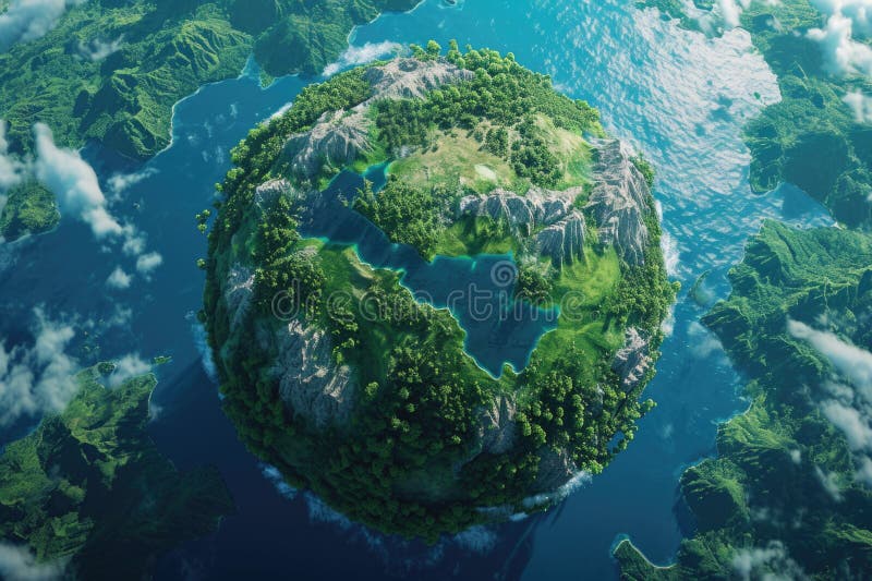 A Small Planet with a Blue Ocean and Green Trees Stock Image - Image of ...