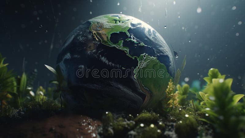 Small Planet Earth in Grass during Rain Stock Illustration ...