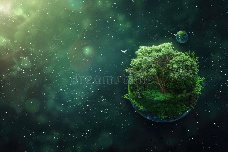 A Small Planet with a Single Tree Growing Out of Its Surface Stock ...