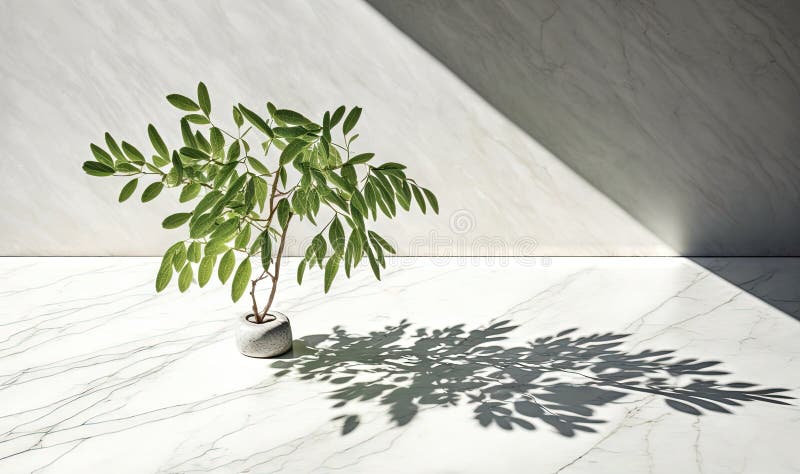 A Small Plant is Casting a Shadow on a White Surface Stock Illustration ...