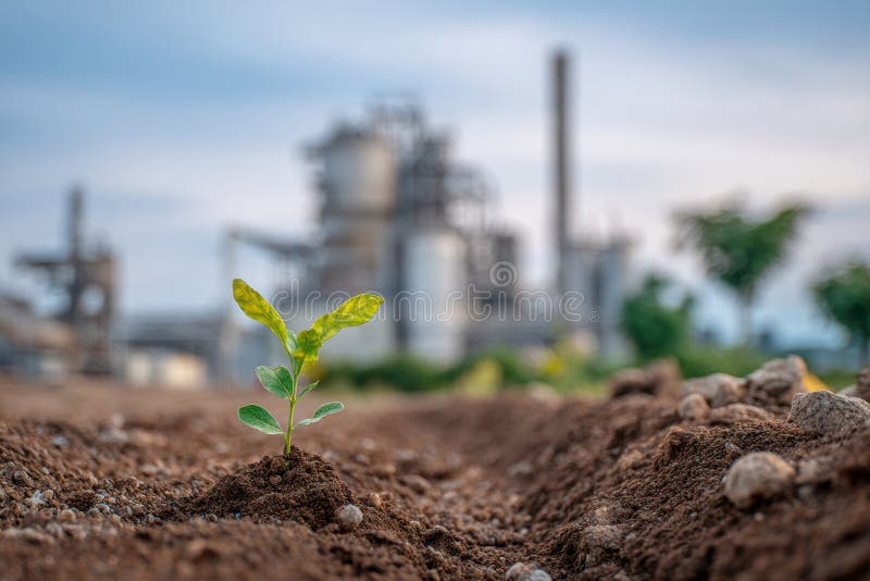 A Small Plant Emerges from Disturbed Soil in the Foreground, Contrasted ...