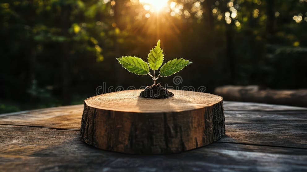 A Small Plant Emerges from a Weathered Tree Stump in a Natural Setting ...