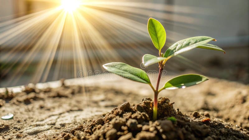A Small Plant Emerging from the Ground with Its Young Leaves Stretching ...