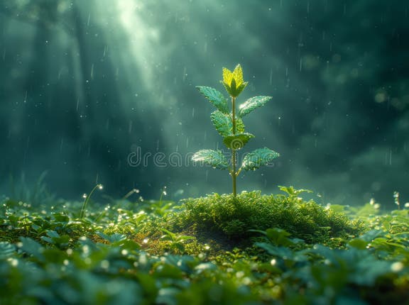 Small Plant in the Forest. a Plant is Emerging from Dry Earth Stock ...