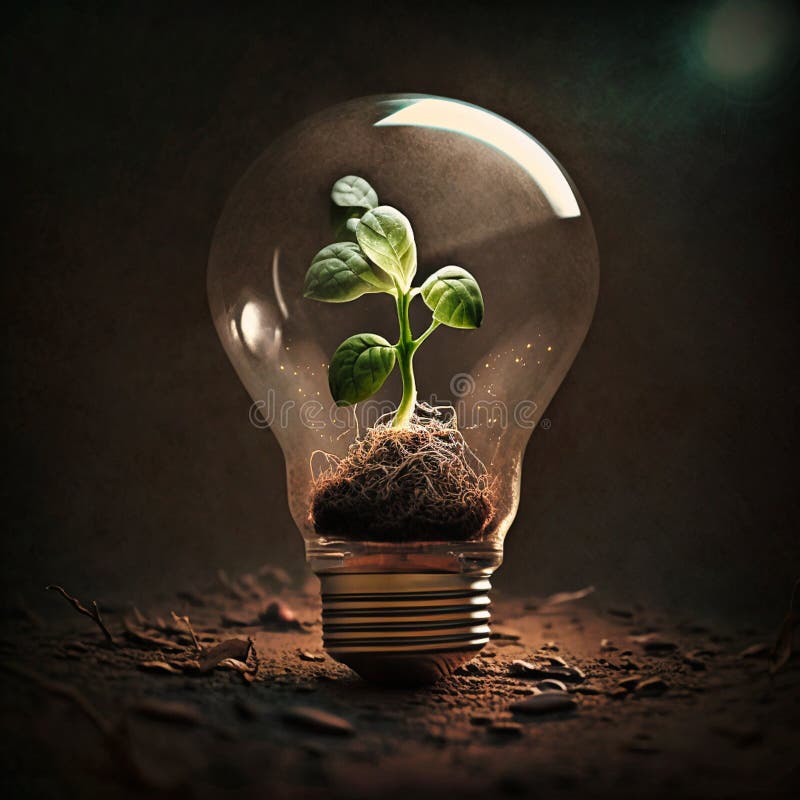 A Small Plant Growing Inside a Light Bulb, Generative AI Stock ...