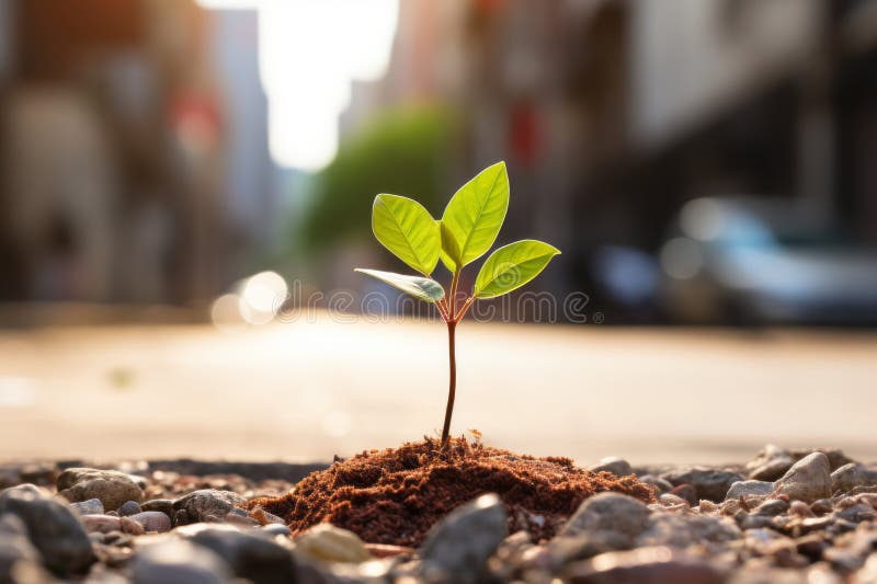 A Small Plant is Growing in the Middle of a Street Stock Illustration ...