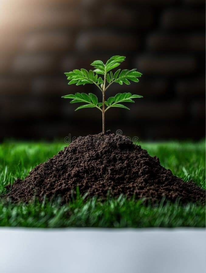 A Small Plant Growing in a Mound of Soil. Stock Illustration ...
