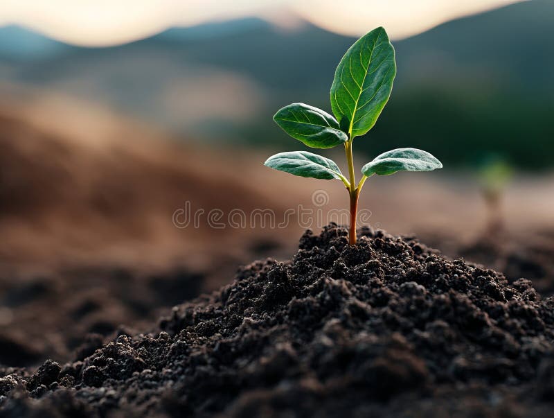A Small Plant Growing Out of the Ground in the Dirt Stock Image - Image ...