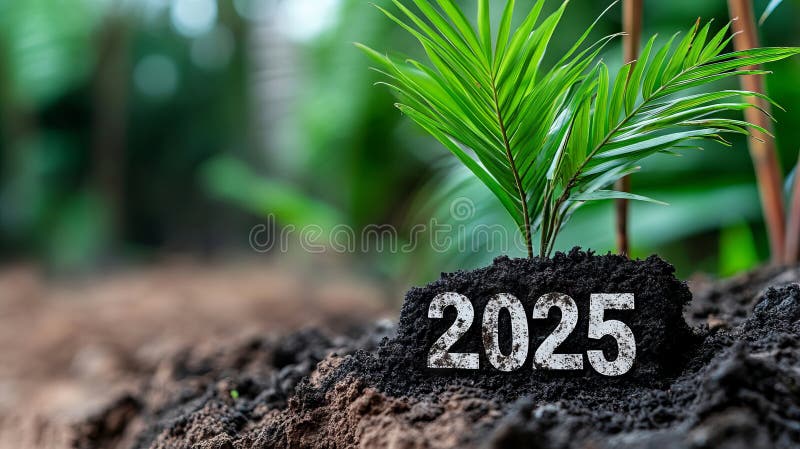 A Small Plant Growing Out of the Ground with the Number 2025 Written on ...