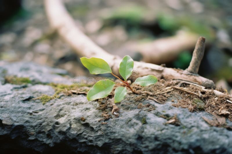 A Small Plant is Growing Out of a Log Stock Illustration - Illustration ...