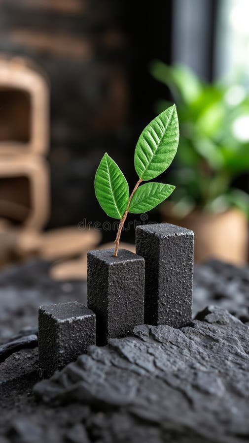 A Small Plant Growing Out of a Pile of Black Bricks Stock Image - Image ...