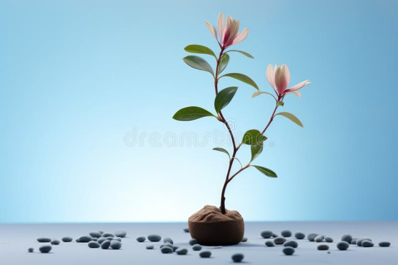 A Small Plant is Growing Out of a Rock. Generative AI Image. Stock ...