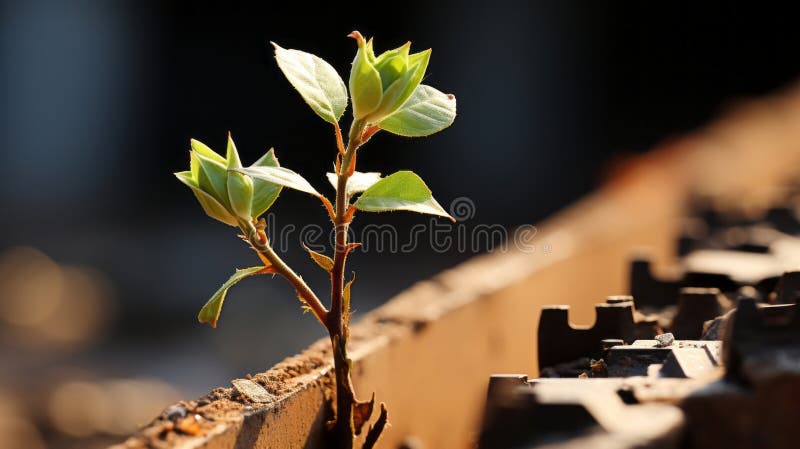 A Small Plant Growing Out of the Side of a Building Stock Illustration ...