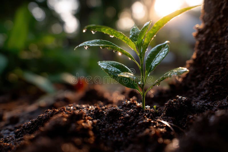 A Small Plant is Growing Out of the Soil Stock Image - Image of ...
