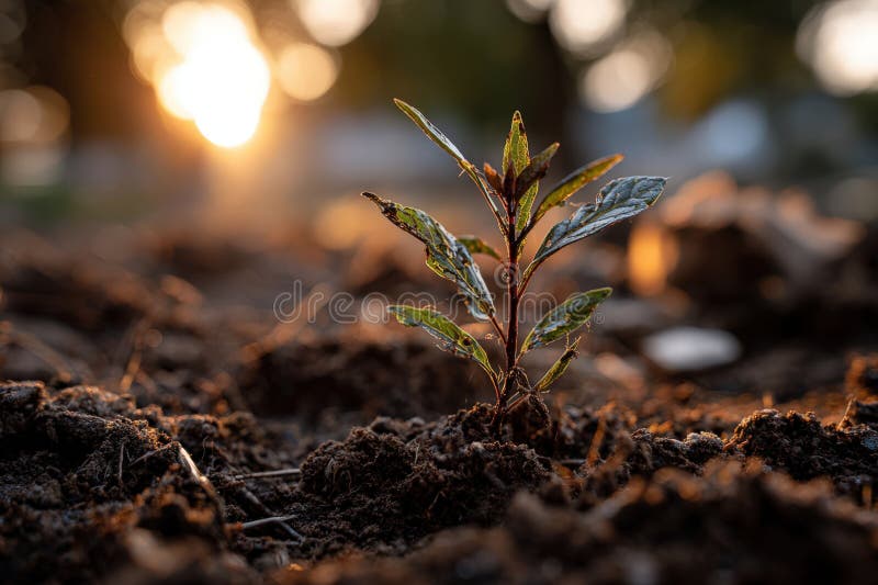 A Small Plant is Growing Out of the Soil Stock Photo - Image of garden ...