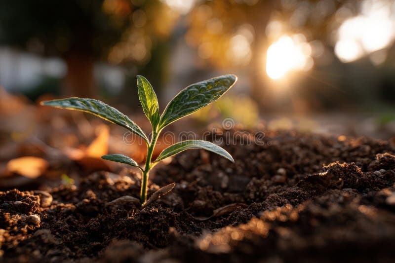 A Small Plant is Growing Out of the Soil Stock Photo - Image of roots ...