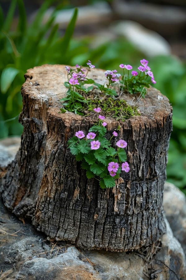A Small Plant Growing Out of a Tree Stump Stock Photo - Image of ...