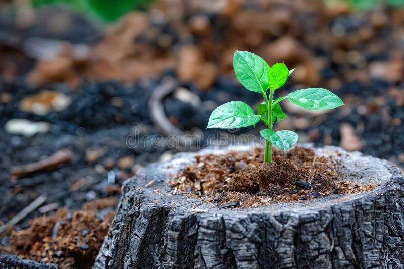 A Small Plant Growing Out of a Tree Stump. Generative AI Stock Image ...