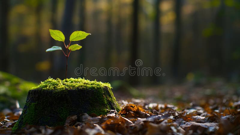 A Small Plant Growing Out of a Tree Stump in the Woods Stock Image ...
