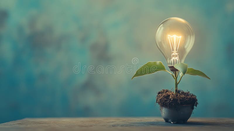 A Small Plant is Growing in a Pot with a Light Bulb Inside Stock Photo ...