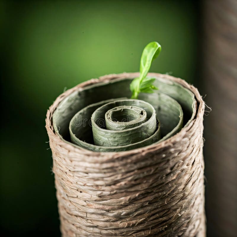 Small Plant Growing in a Rolled Up Green Leaf Inside a Piece of Jute ...